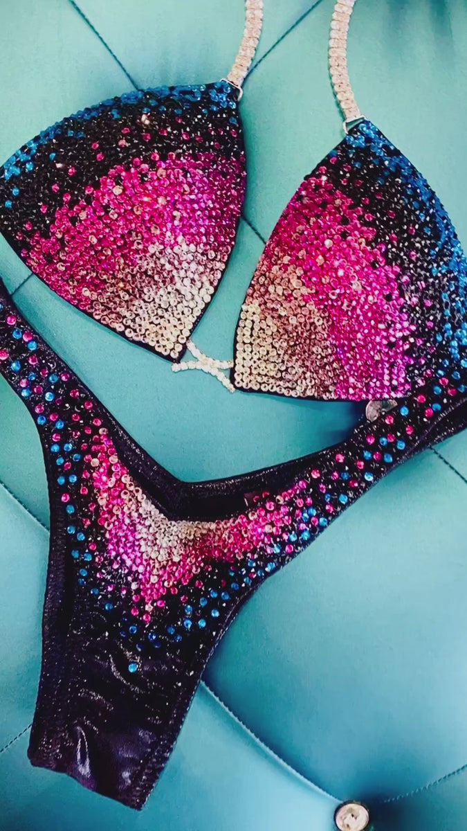 Black/Fuchsia Dazzling Ombre Figure Competition Suit